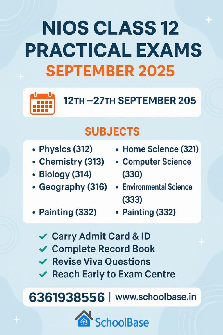NIOS Class 12 Practical Experiments September 2025 Guide